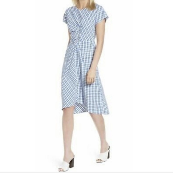 Lewit | Dresses | Lewit Asymmetrical Checkered Plaid Blue White Ruched ...